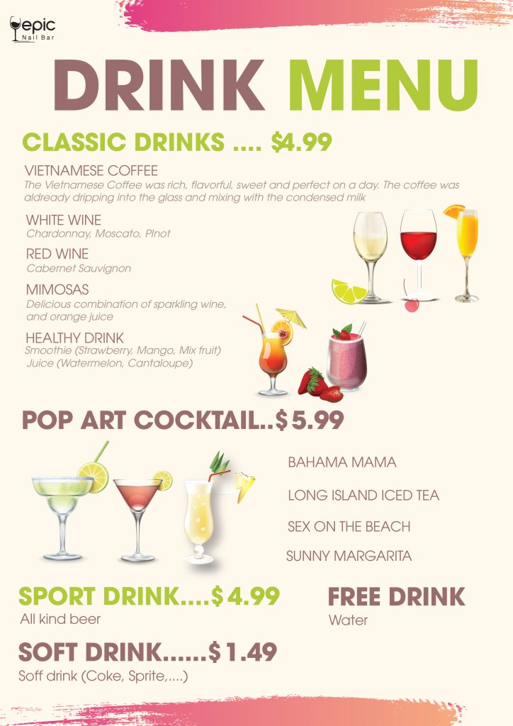 DRINK MENU - Epic Nail Salon